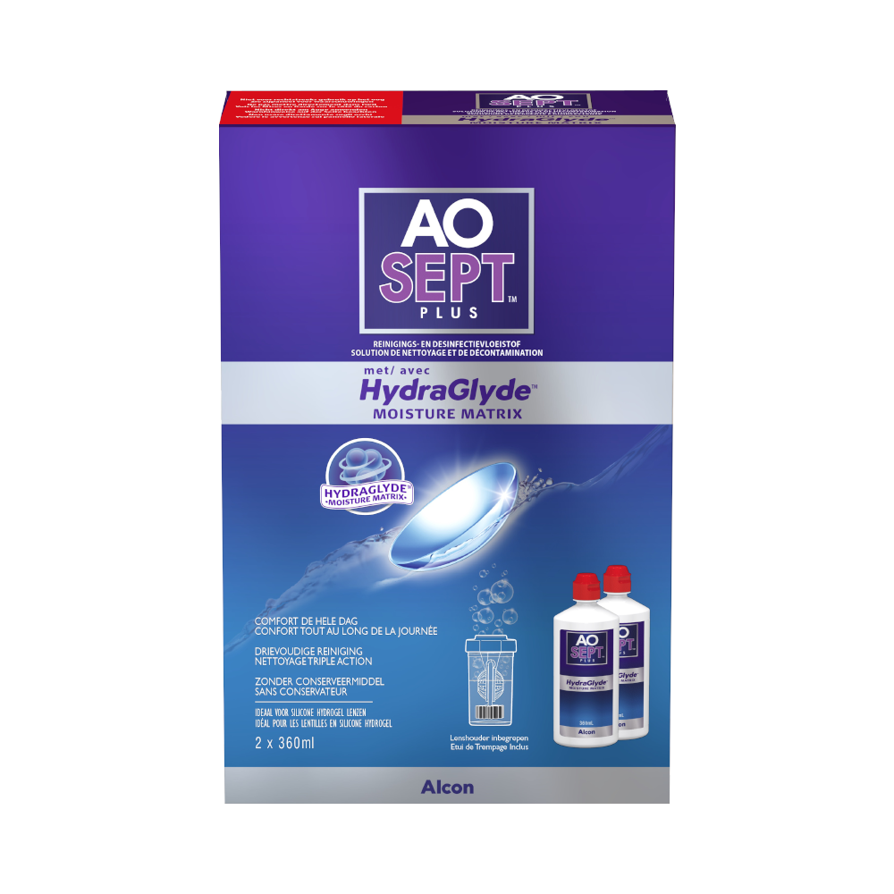 AOSEPT PLUS with HydraGlyde - 2 x 360ml + lens case - Lenscare ...