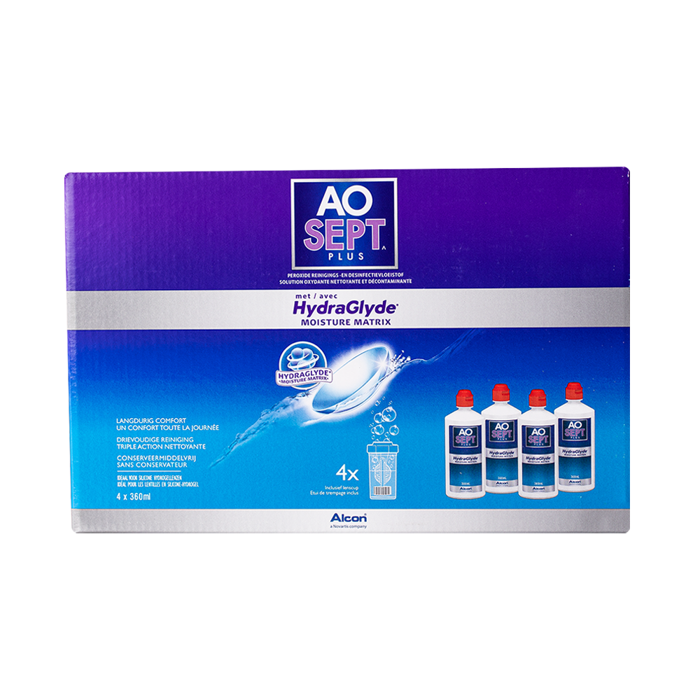 AOSEPT PLUS with HydraGlyde - 4 x 360ml + Behälter - Pflegemittel ...